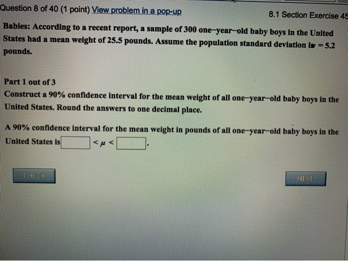 Solved Question 8 of 40 (1 point) View problem in a pop-up | Chegg.com