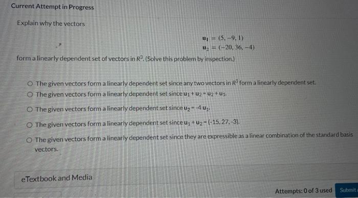 Solved Current Attempt in Progress Explain why the vectors | Chegg.com