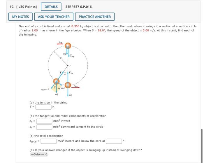 Solved One end of a cord is fixed and a small 0.360 kg | Chegg.com