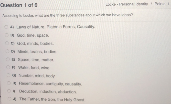 Solved based off of the reading "of personal identity" by | Chegg.com