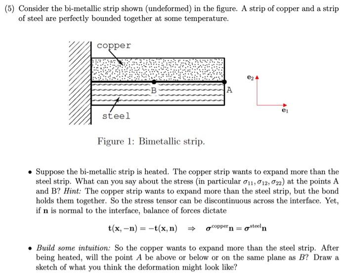 Solved (5) Consider the bi-metallic strip shown (undeformed) | Chegg.com