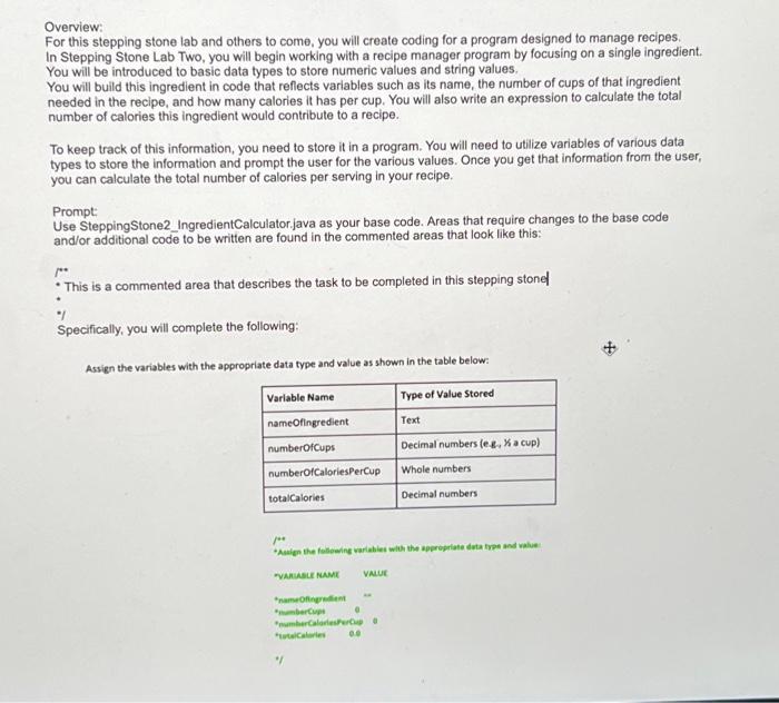 Solved Overview: For this stepping stone lab and others to | Chegg.com