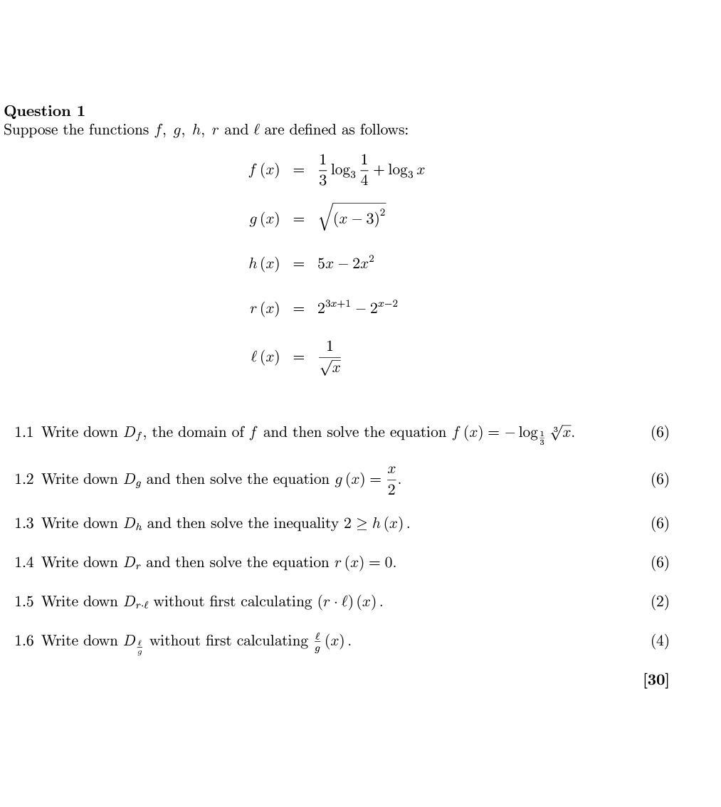 Solved Question 1Suppose the functions f,g,h,r ﻿and l ﻿are | Chegg.com