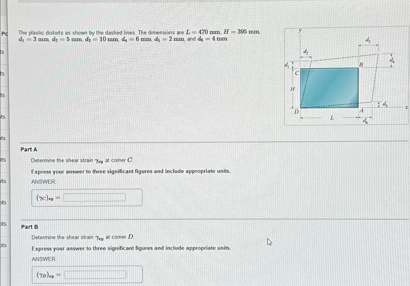 Solved PcThe plastic distorts as shown by the dashed lines. | Chegg.com