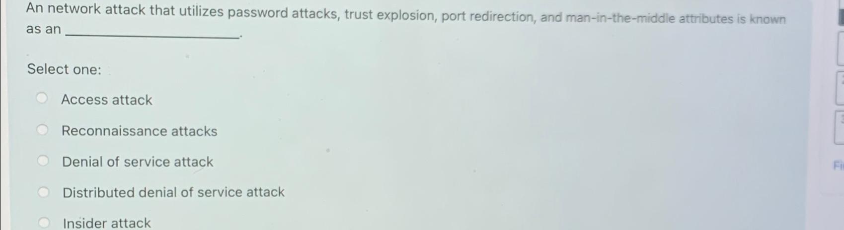 Solved An network attack that utilizes password attacks, | Chegg.com