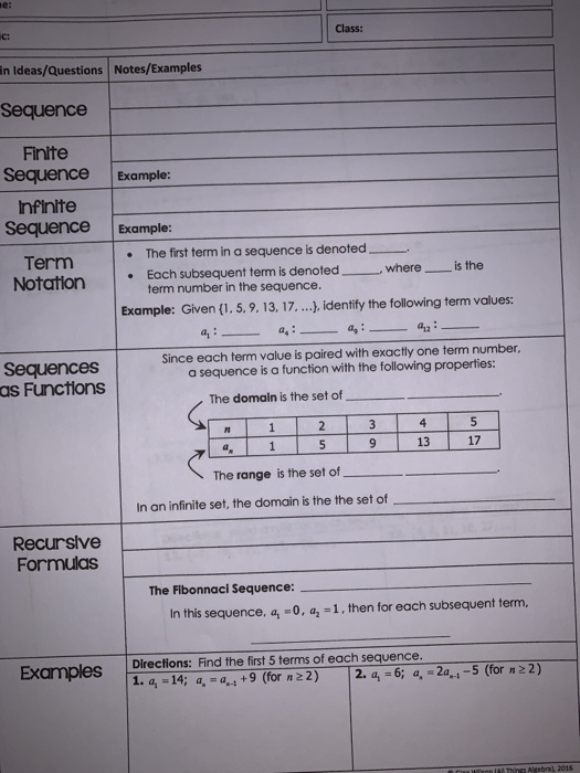 Solved Class: In Ideas/Questions Notes/Examples Sequence | Chegg.com