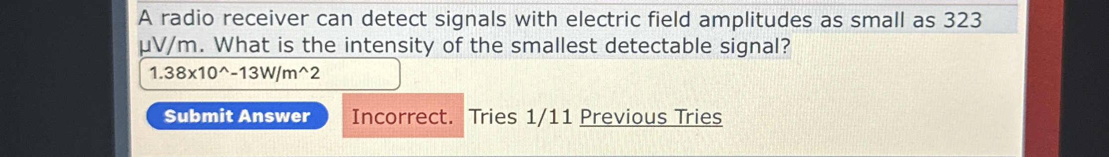 Solved A radio receiver can detect signals with electric | Chegg.com