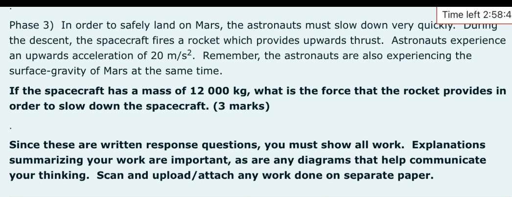 Solved A mission to land humans on Mars is being planned and | Chegg.com