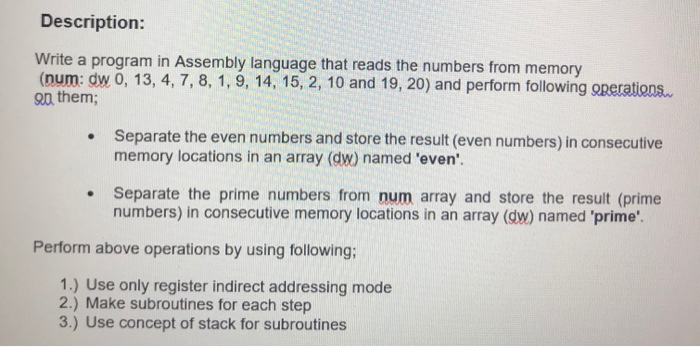 Description: Write a program in Assembly language | Chegg.com