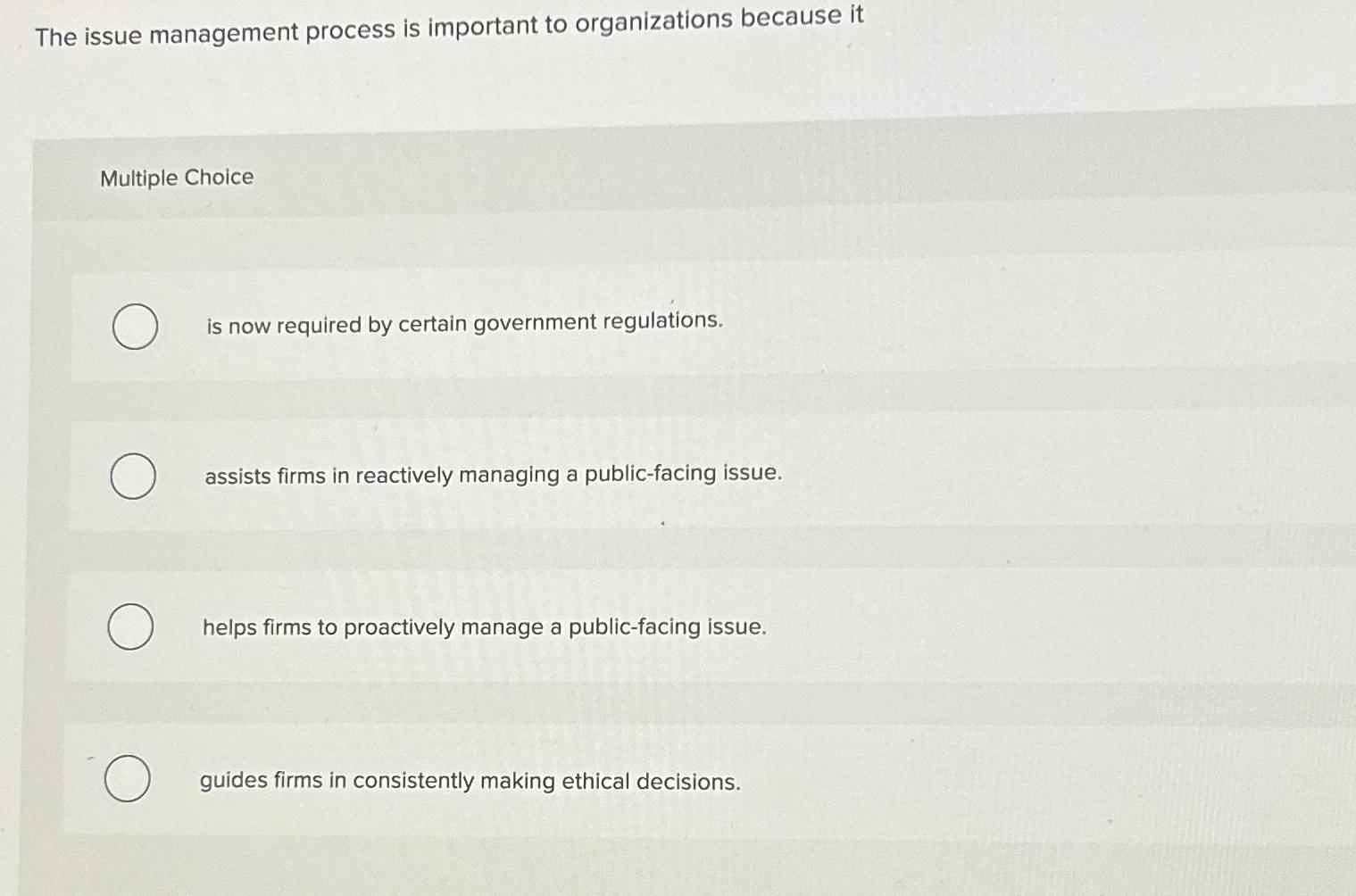 Solved The issue management process is important to | Chegg.com