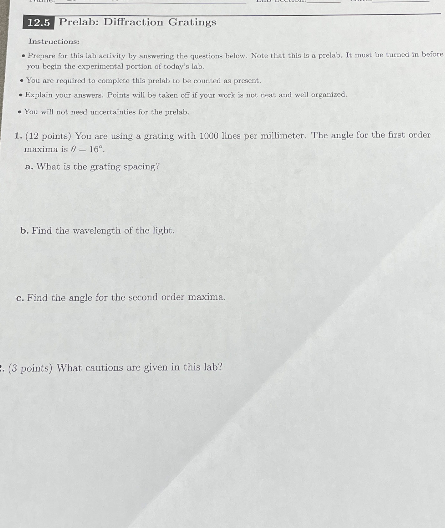 Solved 12.5 ﻿Prelab: Diffraction | Chegg.com