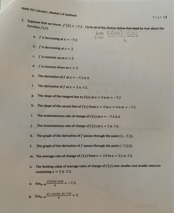 Solved Math 251 Calculus I, Module 1.8 Synthesis Page 12 2. | Chegg.com