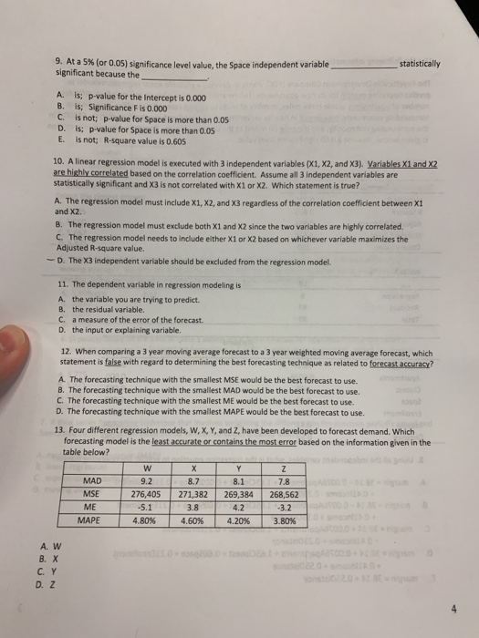 Solved 9. At a 5% (or 0.05) significance level value. the | Chegg.com