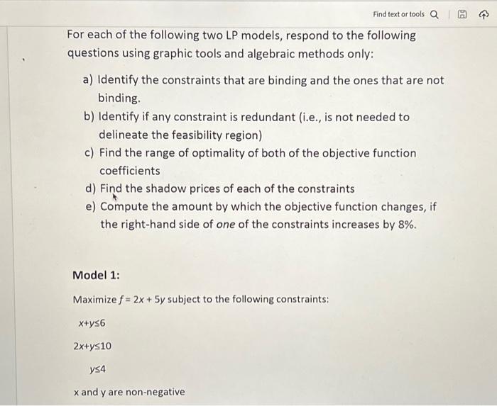 Solved For each of the following two LP models, respond to | Chegg.com