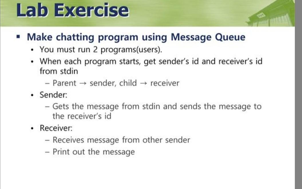 Solved Lab Exercise • Make chatting program using Message | Chegg.com