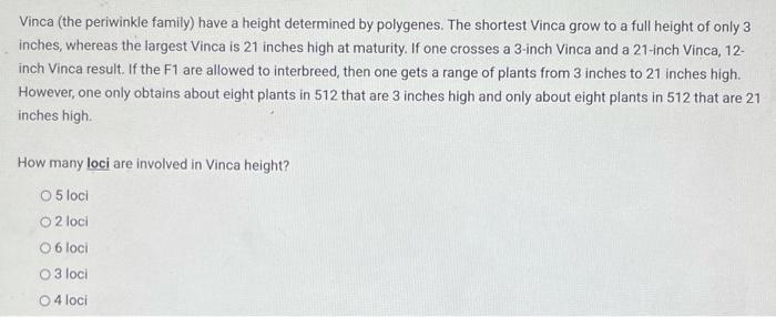 Solved Vinca (the periwinkle family) have a height | Chegg.com