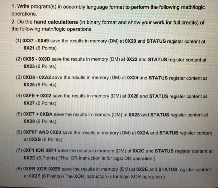 Solved 1. Write program(s) in assembly language format to | Chegg.com
