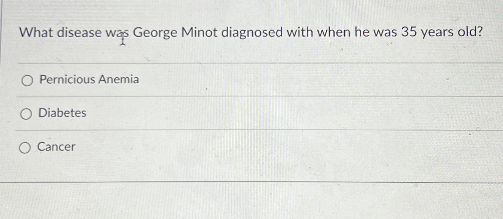 Solved What disease wậ ﻿George Minot diagnosed with when he | Chegg.com