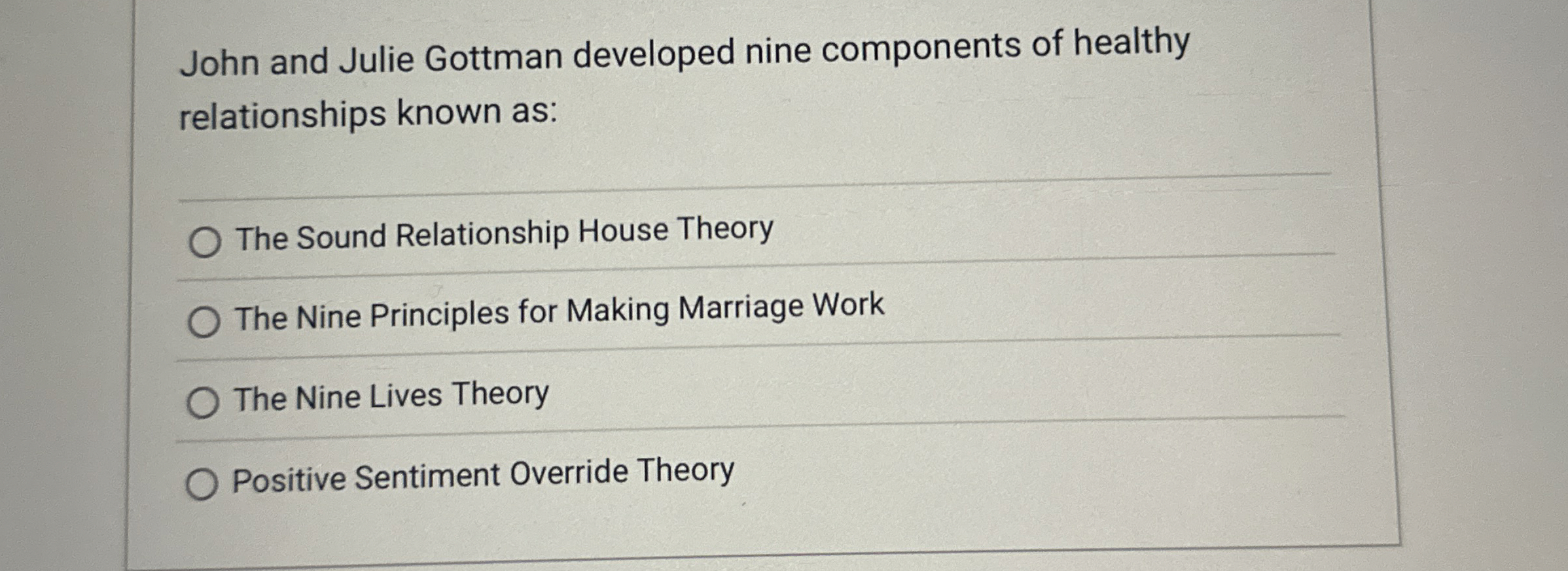 John and Julie Gottman developed nine components of | Chegg.com