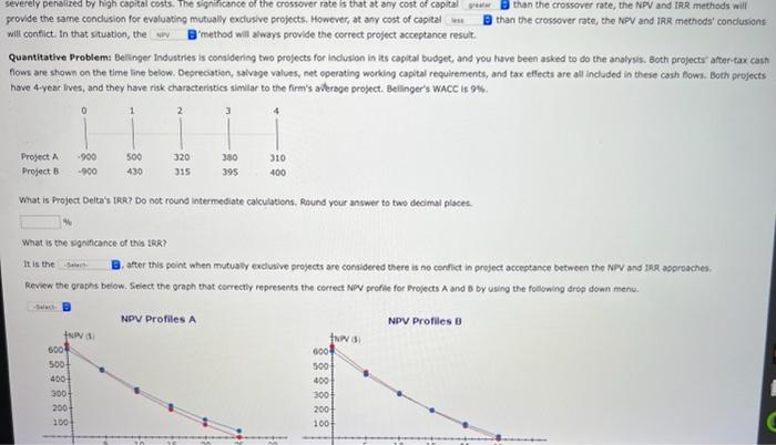 Solved than the crossover rate, the NPV and IRR methods will | Chegg.com