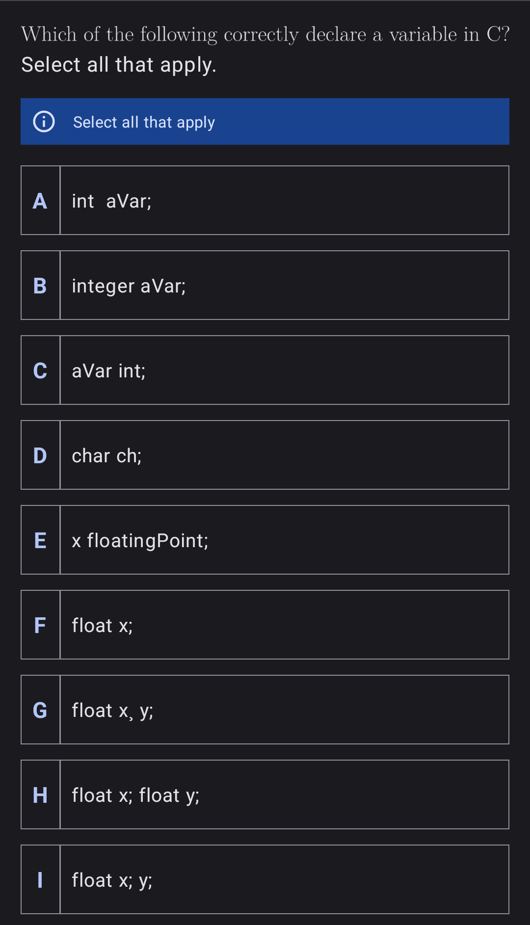 Solved Which of the following correctly declare a variable | Chegg.com