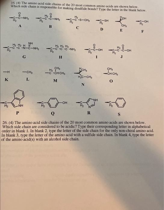 Solved -H K OF NH H₂ H₂ H II -C-C -C-N-C-NH₂ H₂ C 25. (4) | Chegg.com