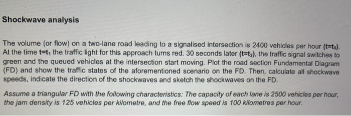 Solved Shockwave analysis The volume (or flow) on a two-lane | Chegg.com