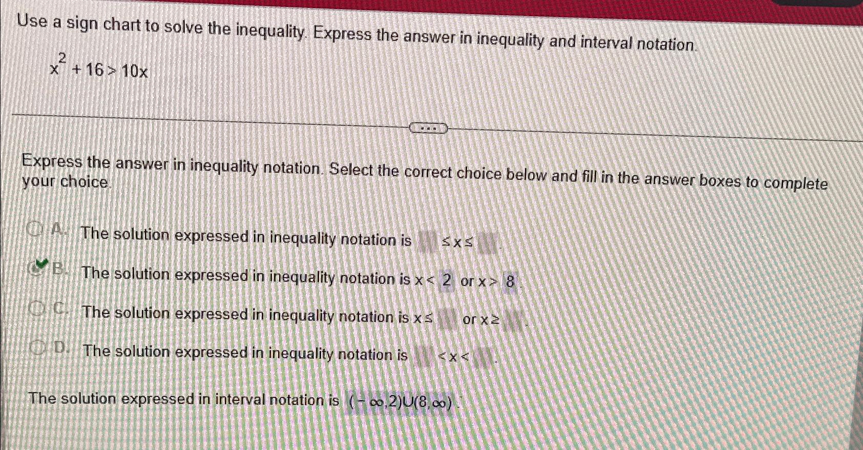 Solved Use a sign chart to solve the inequality. Express the | Chegg.com