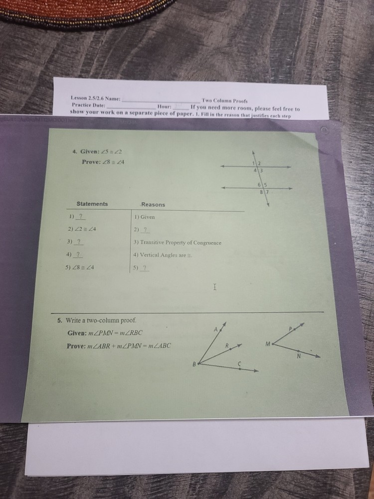 Solved Lesson 2.5/2.6 Name: Two Column Proofs Practice Date: | Chegg.com