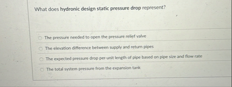 Solved What does hydronic design static pressure drop | Chegg.com