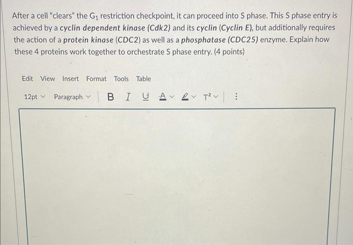 Solved After a cell "clears" the G1 restriction checkpoint, | Chegg.com