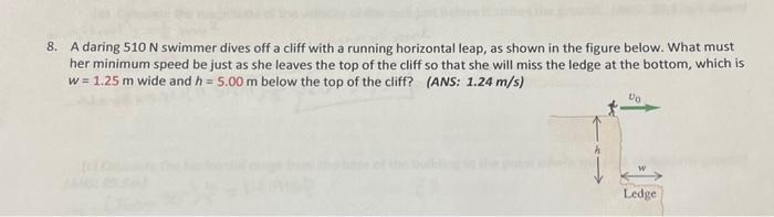 Solved 8. A daring 510 N swimmer dives off a cliff with a | Chegg.com
