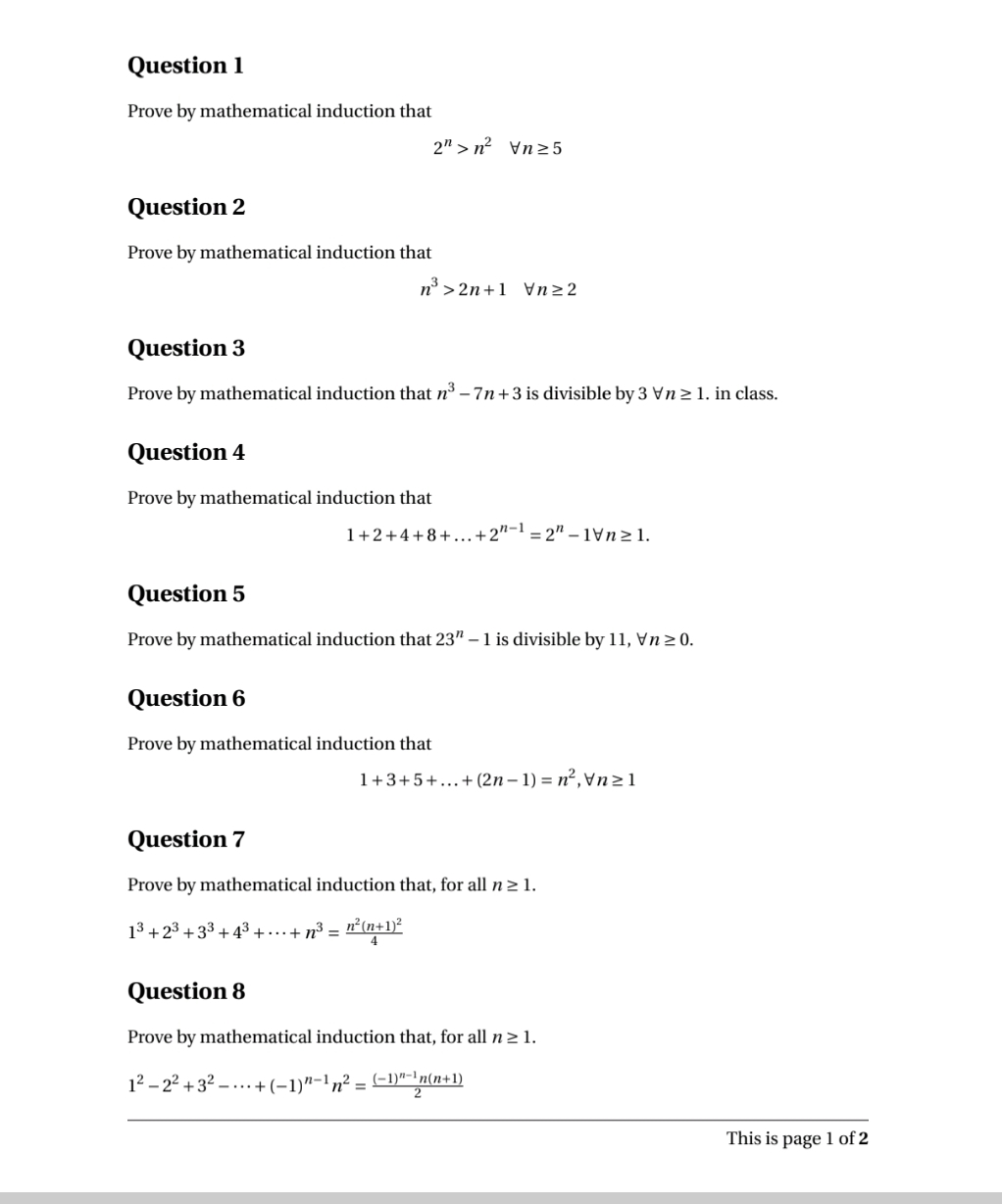 Question 1Prove by mathematical induction | Chegg.com