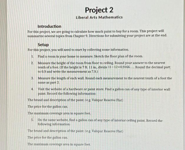 Solved Project 2 Liberal Arts Mathematics Introduction For | Chegg.com