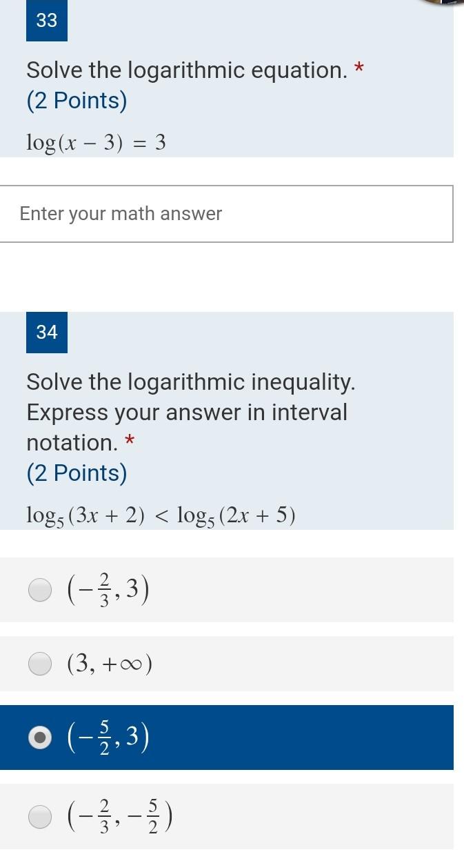 Solved 31 Solve the logarithmic equation. * (2 Points) log | Chegg.com