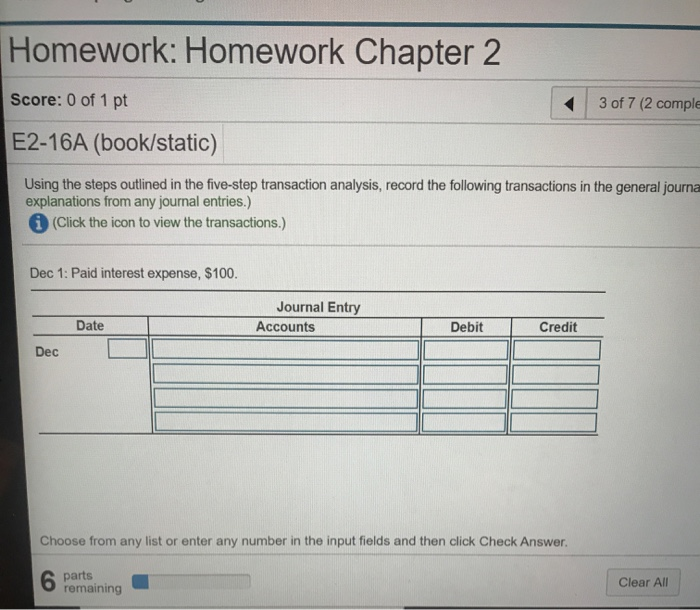 Solved Homework: Homework Chapter 2 Score: 0 of 1 pt 3 of 7 | Chegg.com