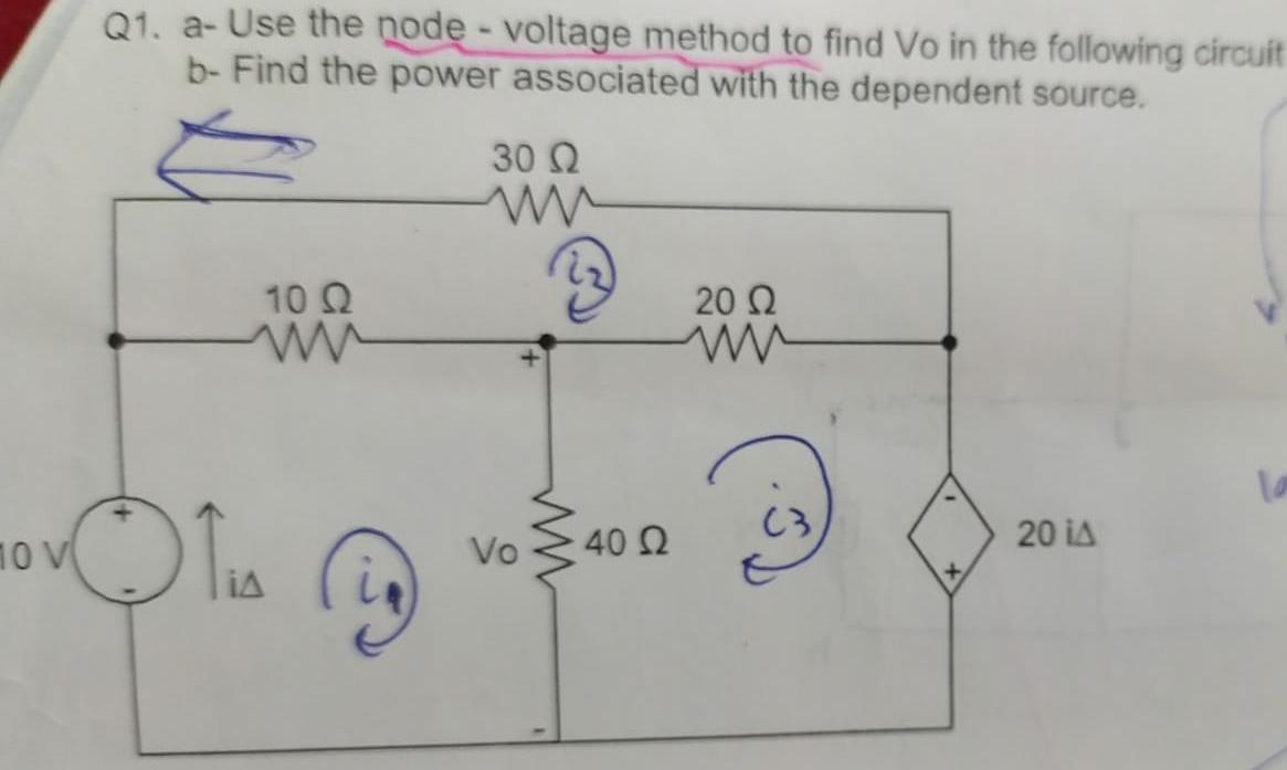 Solved Q1. a- Use the node - voltage method to find V0 in | Chegg.com