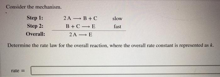 Solved Consider the mechanism. slow Step 1: Step 2: Overall: | Chegg.com