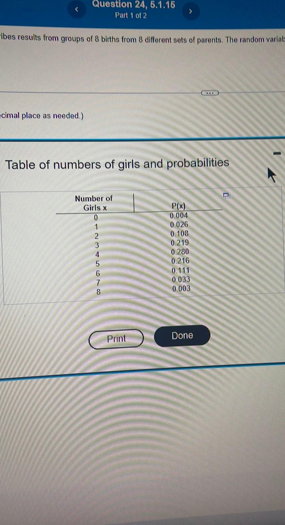 Solved deviation for the number of girls in 8 births. Click | Chegg.com