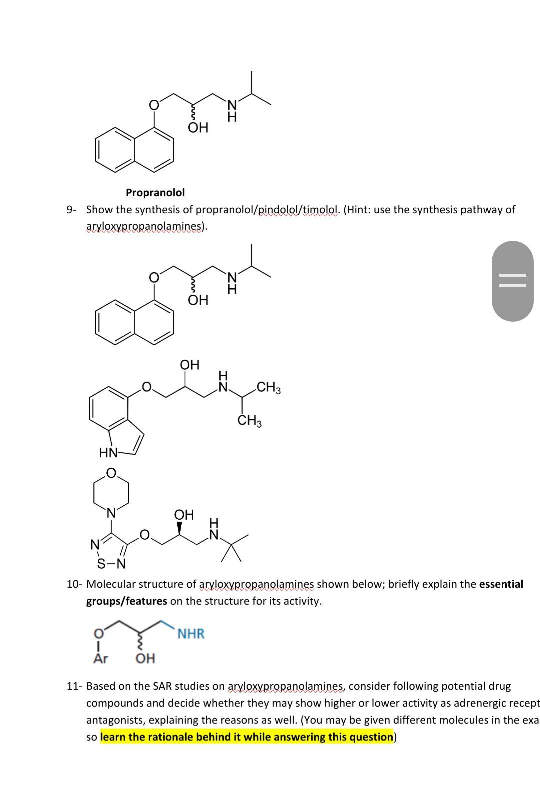 Solved Your Propranolol 9- Show the synthesis of | Chegg.com