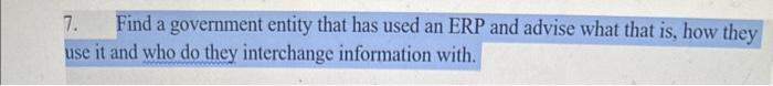 Solved i need a specific goverment entity that uses erp | Chegg.com