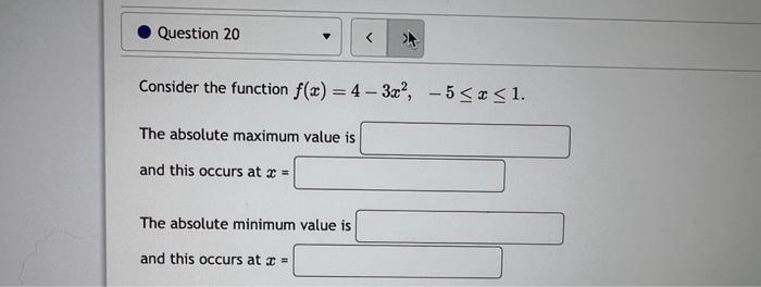 Solved Consider the function f(x)=4−3x2,−5≤x≤1. The absolute | Chegg.com