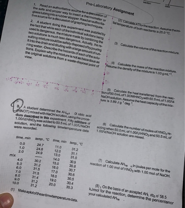 Solved 1. section Pre-Laboratory Assignment (2) Calculate | Chegg.com