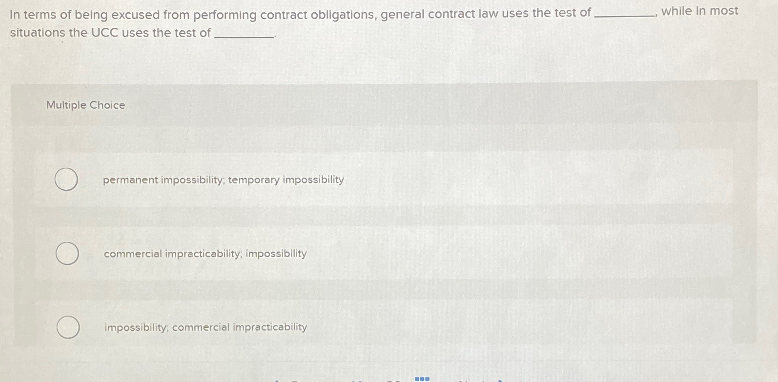 Solved In terms of being excused from performing contract | Chegg.com