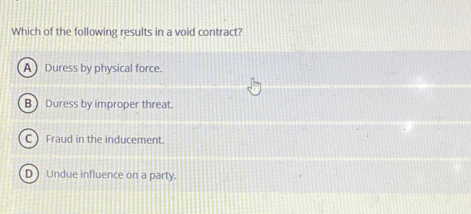 Solved Which of the following results in a void | Chegg.com