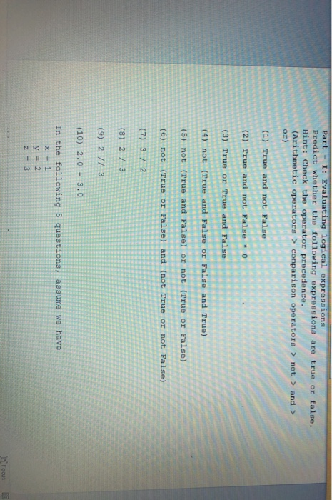 Solved Part - I: Evaluating logical expressions Predict | Chegg.com