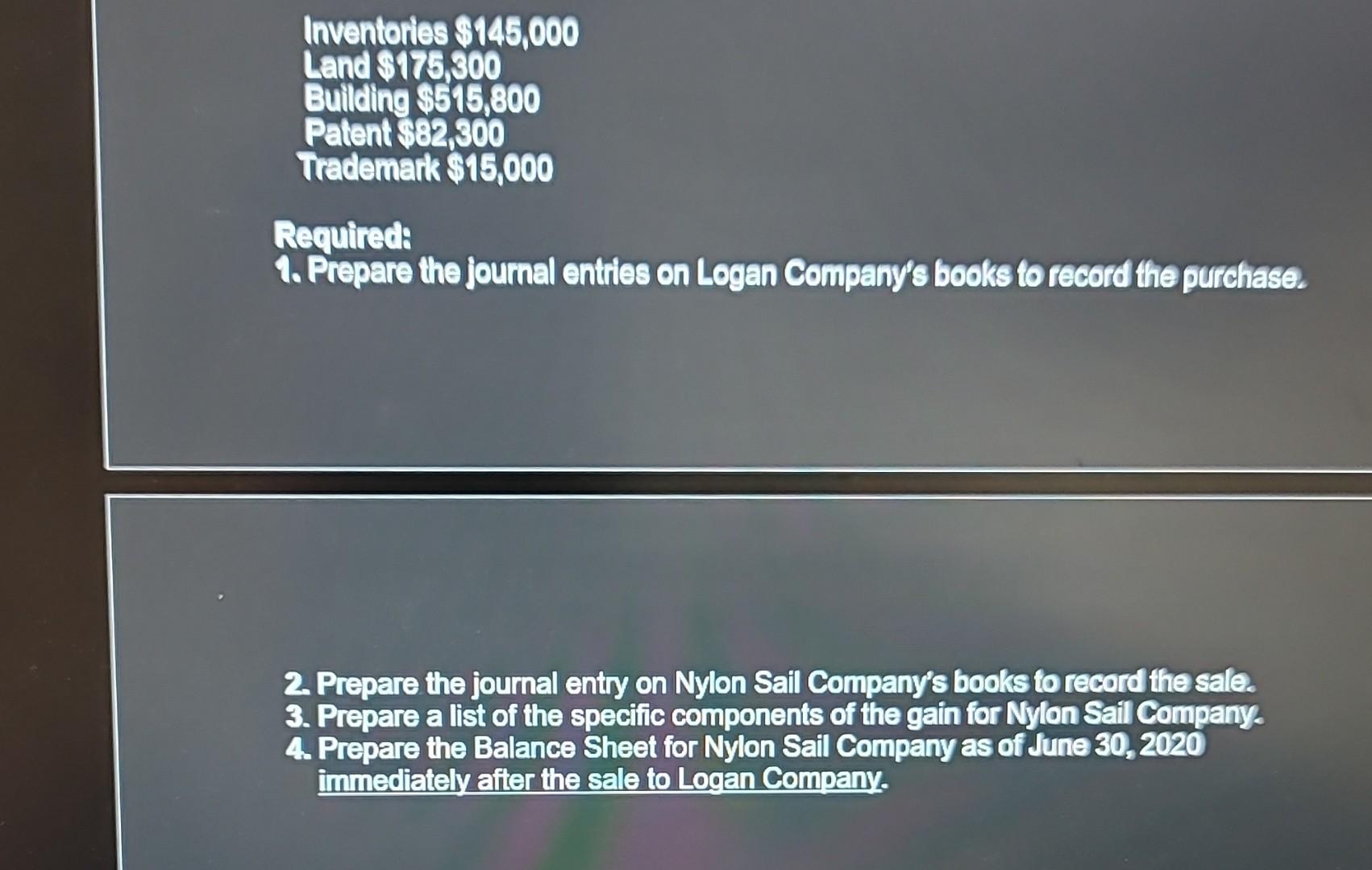 Solved Question H5 The Logan Company is purchasing the Nylon | Chegg.com