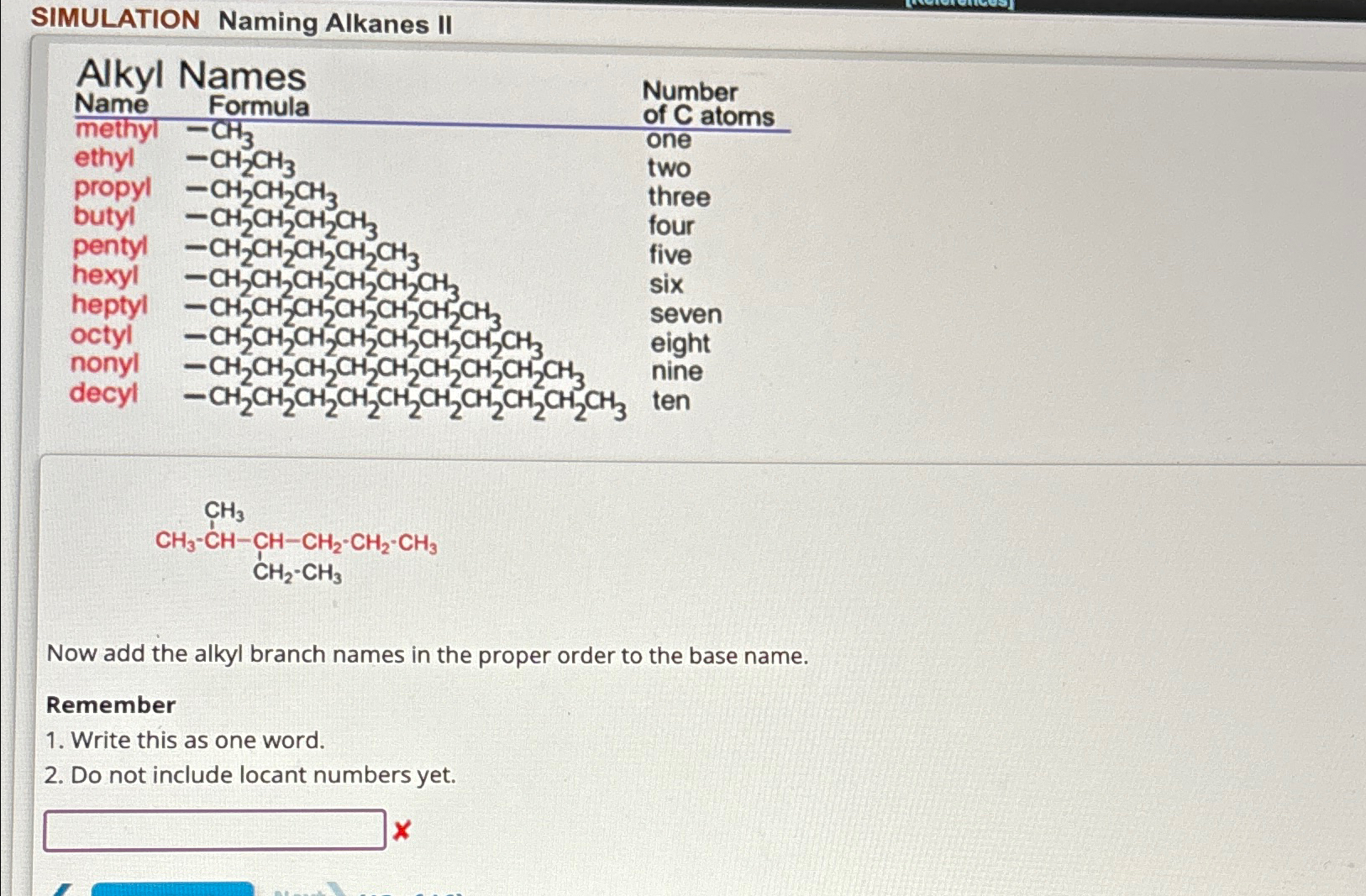 Solved SIMULATION Naming Alkanes | Chegg.com