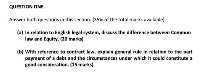 QUESTION ONE Answer both questions in this section. ( | Chegg.com