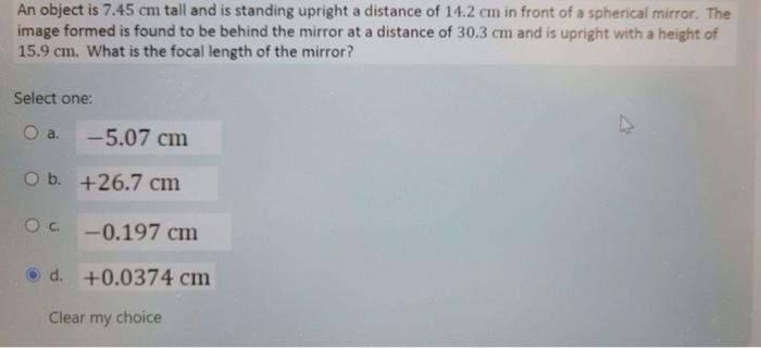 Solved An object is 7.45 cm tall and is standing upright a | Chegg.com